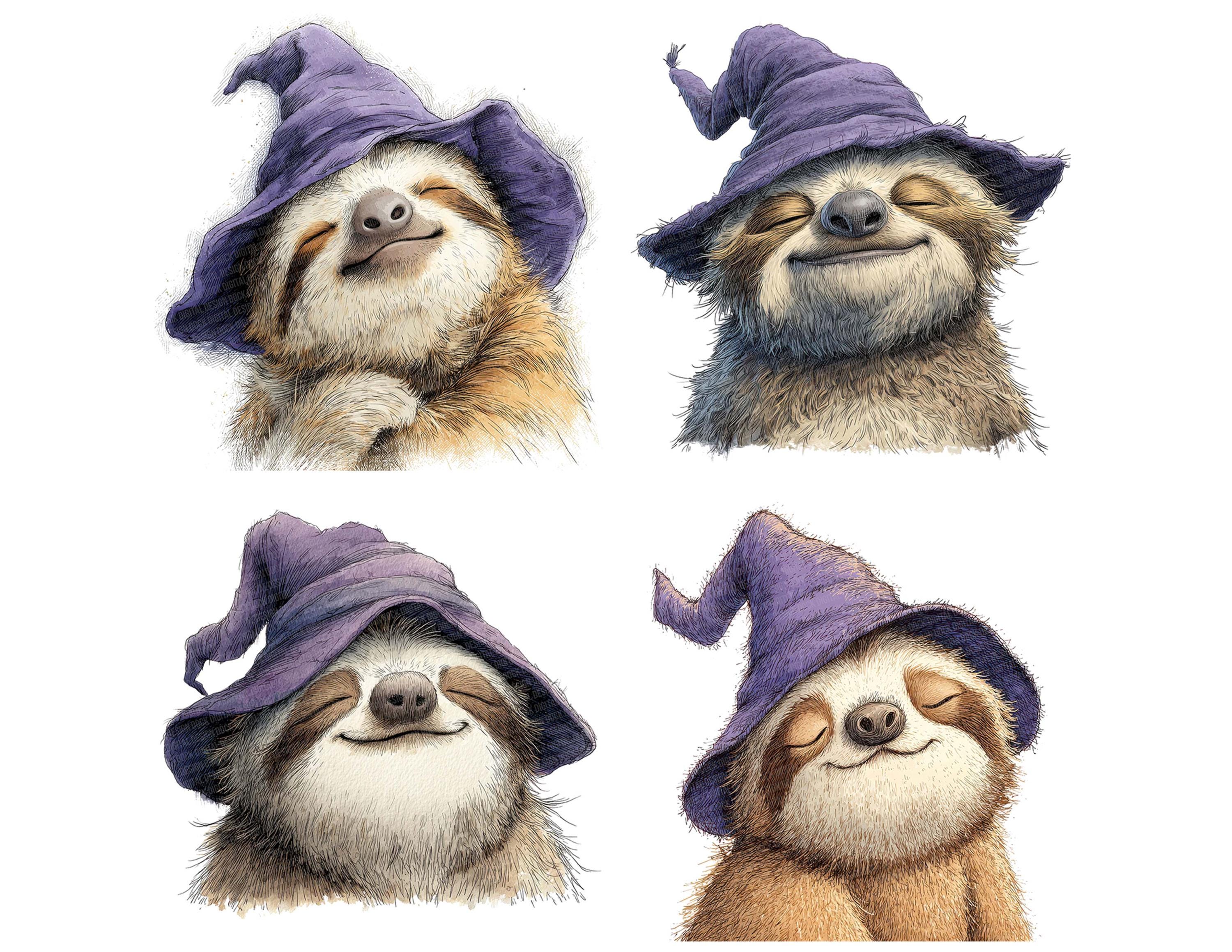 Wizard Sloth PNG Clip Art, 12x Magical Animal Clipart Set, Printable ...