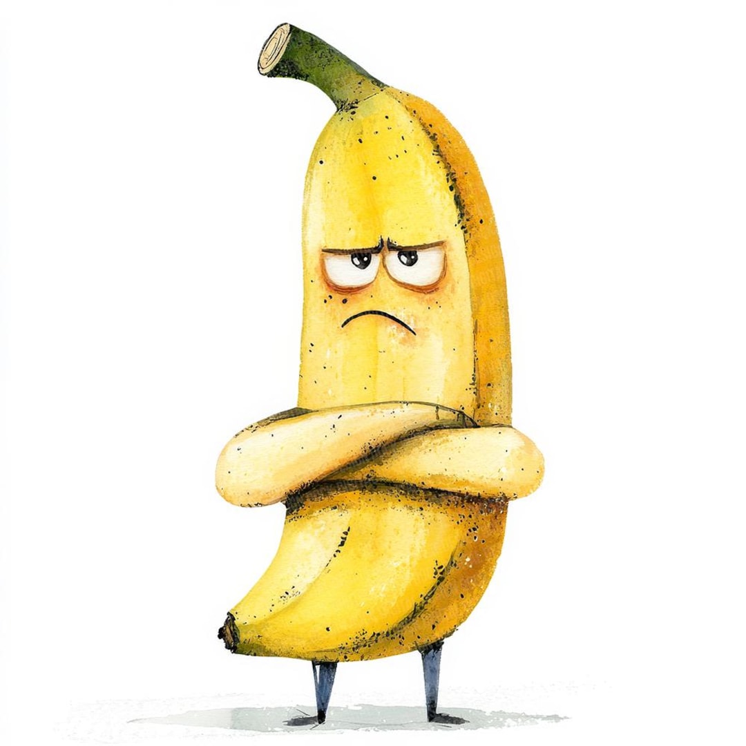 12x Angry Banana PNG Clip Art, Watercolor Banana Cartoon Character PNG ...