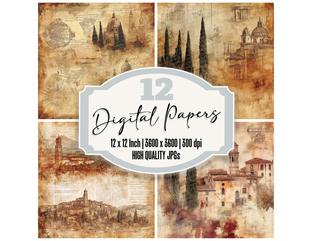 12x Distressed Italy Digital Paper Pack Junk Journal Paper Vintage Rome ...
