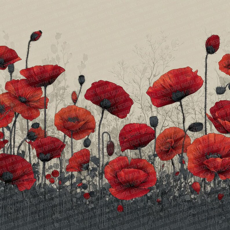 Poppy Remembrance Border Digital Paper Pack – 12 Red Floral Backgrounds ...