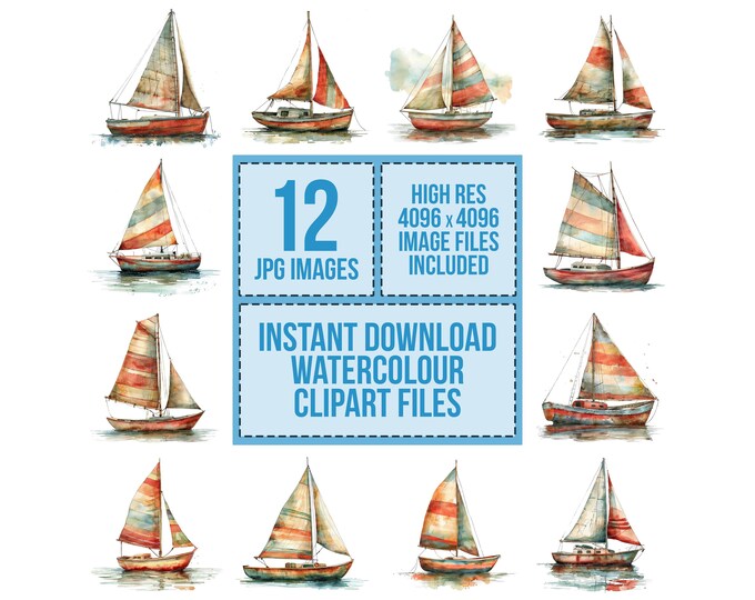 Sailboat Clipart 10 High Quality Jpgs Digital Download Sea Art Card ...