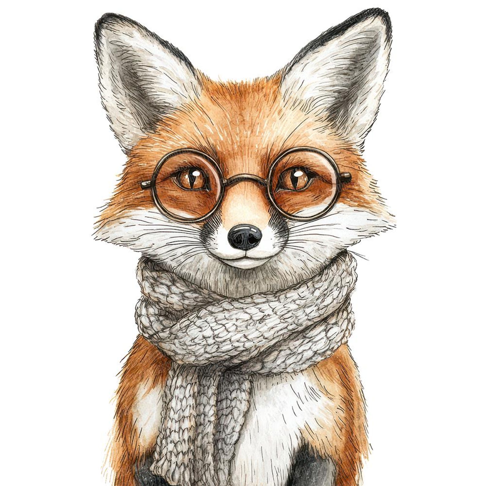 Fox in Scarf and Glasses PNG Clip Art, 12x Winter Fox Clipart Set ...