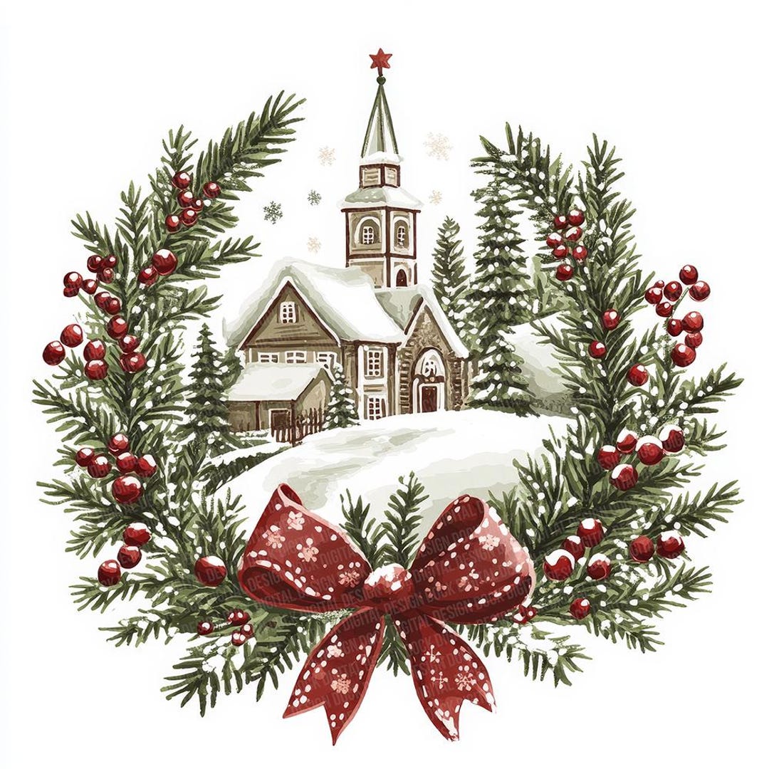 Christmas Village Wreath PNG Clip Art, 12x Winter Holiday Scene Clipart ...