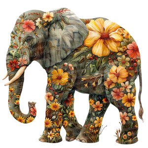 12 Floral Elephant Clipart, Boho Animal Clipart, Printable Watercolor ...