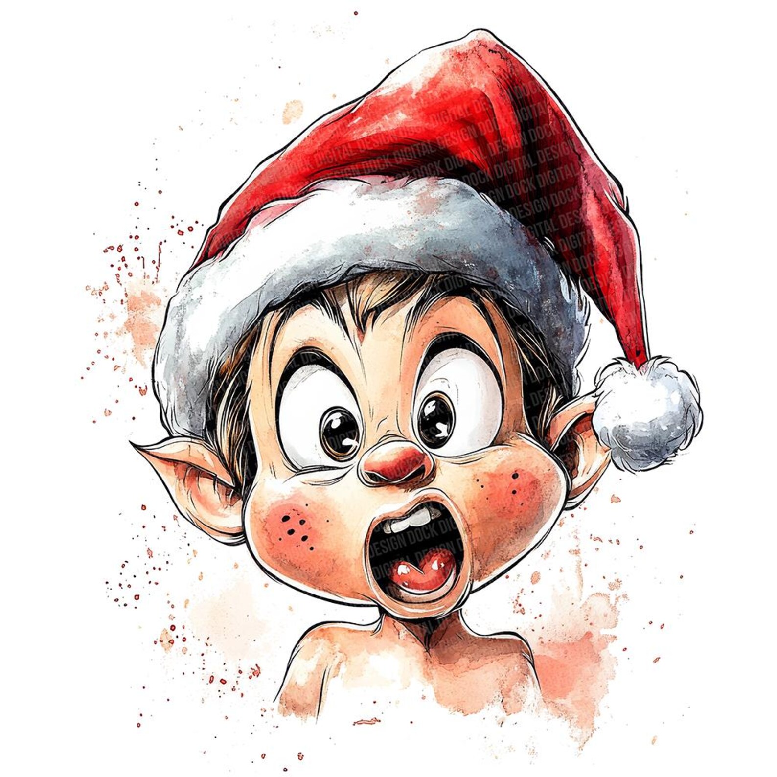 Cheeky Christmas Elf Clip Art, 12x Santa Hat Elf PNG Set, Watercolor ...