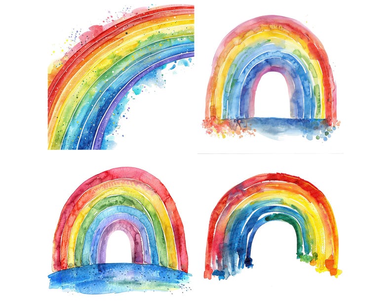 Rainbow Clipart, 12x Vibrant Watercolor Rainbow Clip Art Set, Printable ...