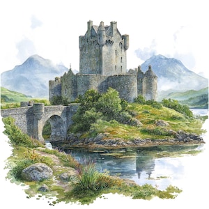 12 Scottish Castle Clipart, Watercolor Highland Castles, Printable ...