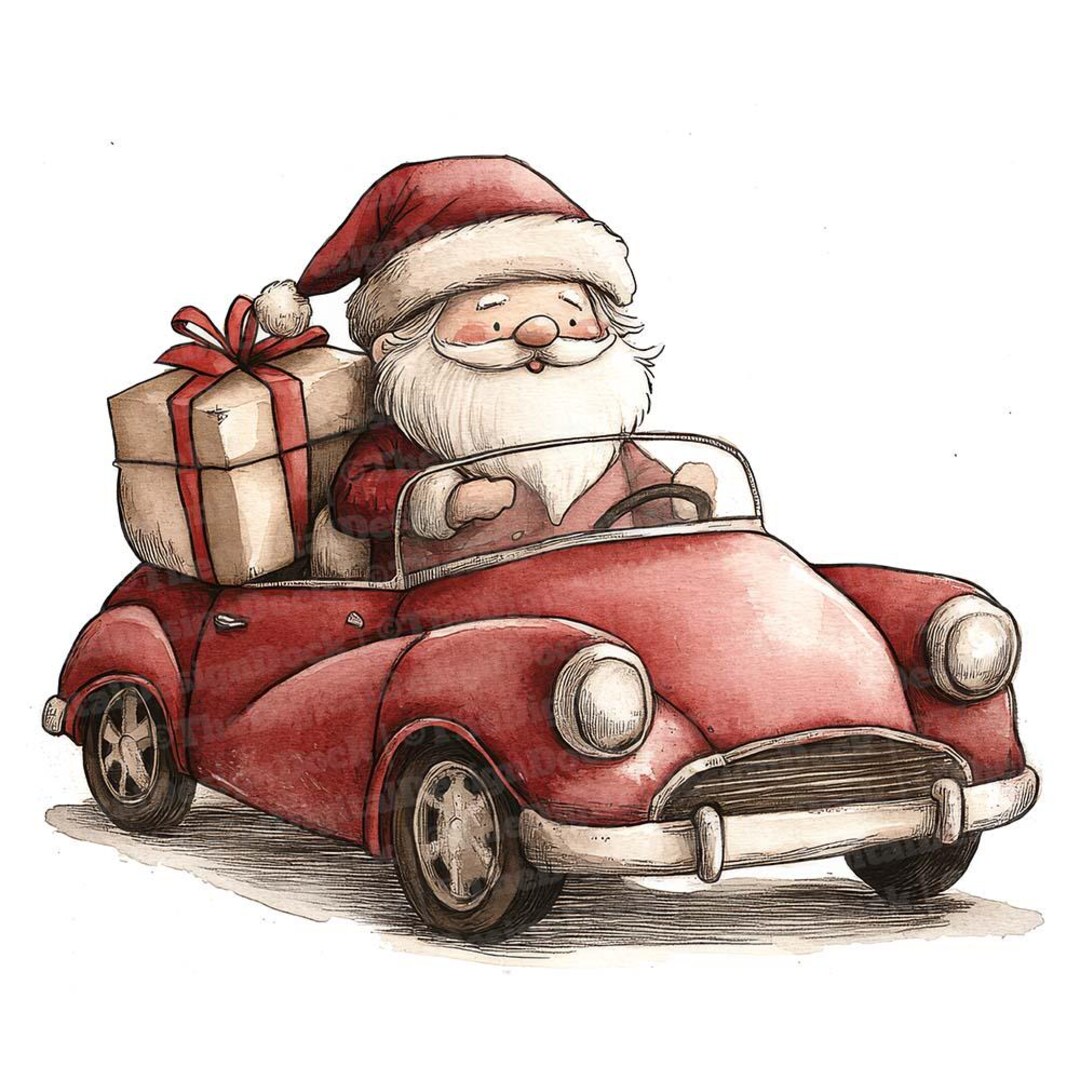 Santa Car Clip Art, 12x Christmas Santa in a Car Clipart Set ...