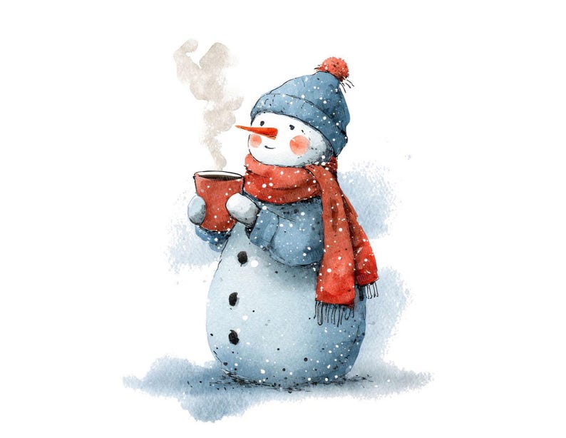 Snowman With Hot Cocoa Art, 12x Winter Snowman Art Set, Printable ...