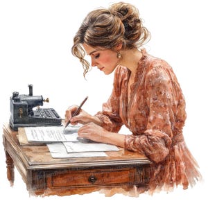 12 Woman Writing Watercolor Clipart, Woman Writing Art, Printable ...