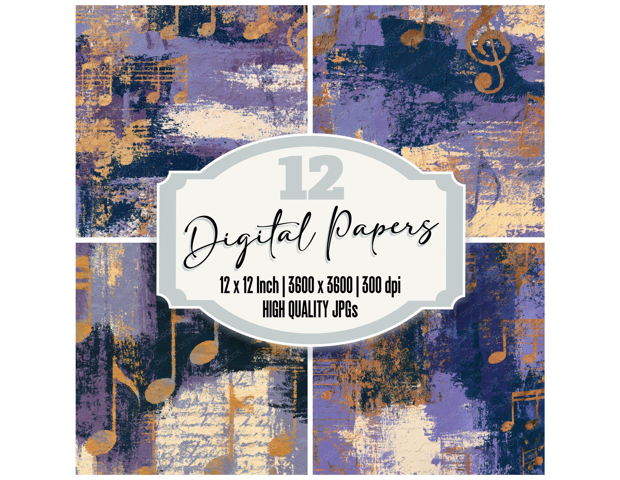 12x Music Notes Junk Journal Paper Distressed Fresco Lavender Cream ...
