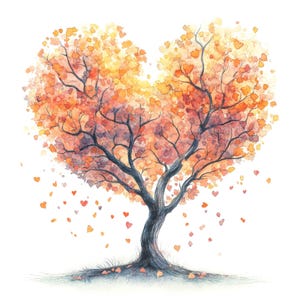 Watercolor Heart Tree Clipart, 12 High Quality Jpgs, Autumn Love Tree ...