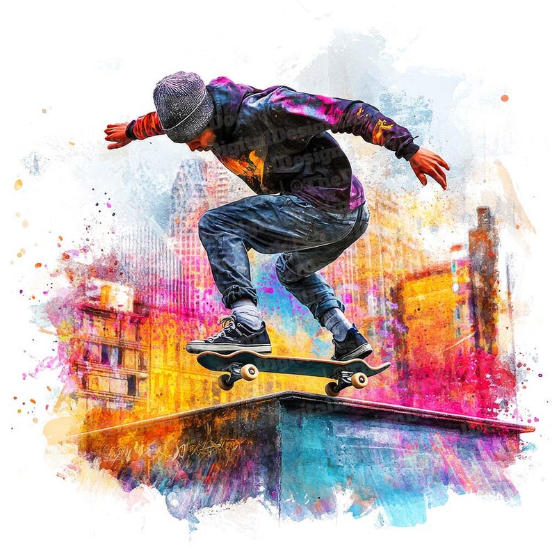 Skateboarder Clip Art, 12x Watercolor Skateboarding Clipart Set ...