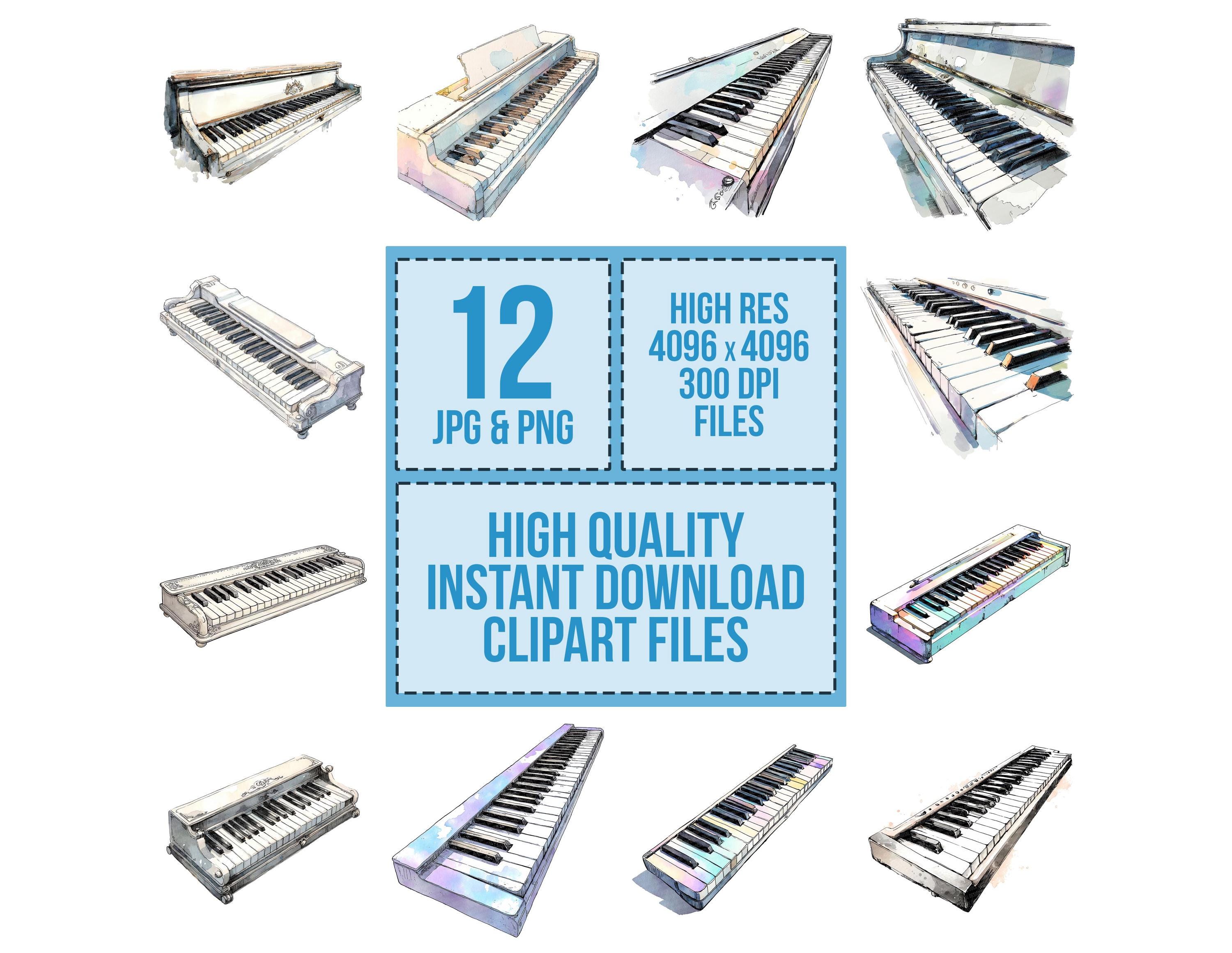 12x Piano Keys PNG Clipart, Watercolor Musical Instrument Clip Art ...