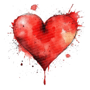 Red Watercolor Heart PNG Clipart, 12x Splatter Love Heart Clip Art Set ...