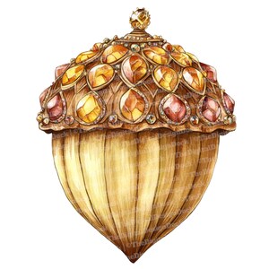 Jeweled Acorn Clip Art, 12x Watercolor Acorn With Gems Clipart Set ...