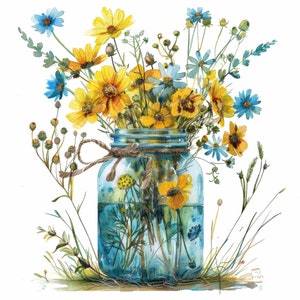 Mason Jar Flowers Clipart, 12 Jpgs, Floral Jars Clipart, Printable ...