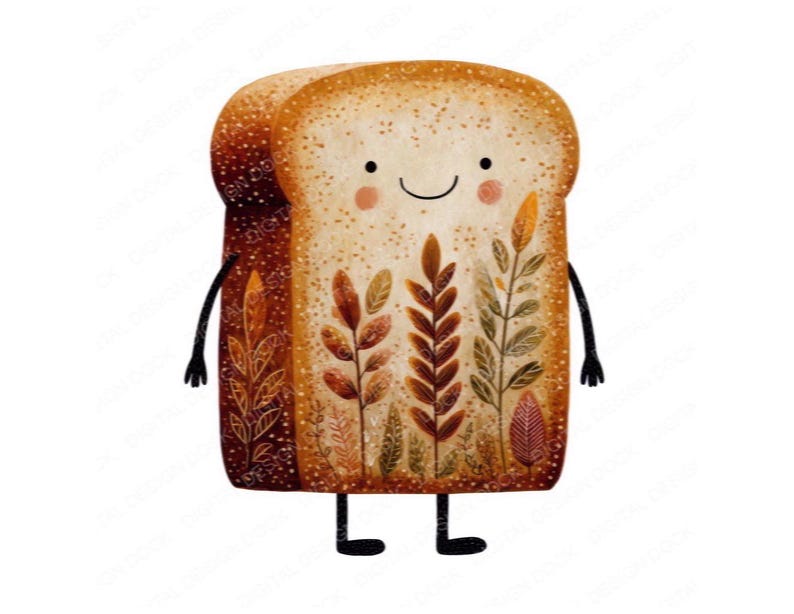 Bread Slice Clipart, 12x Folk Art Bread Characters Art Set, Printable ...