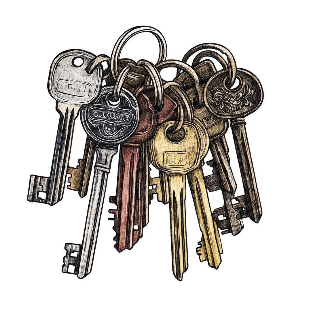 Antique Key PNG Clipart, 12x Vintage Keys Clip Art Set, Printable ...
