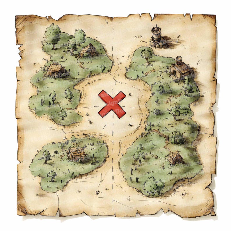 Treasure Map Clip Art, 12x Watercolor Map Clipart Set, Pirate Map Art ...