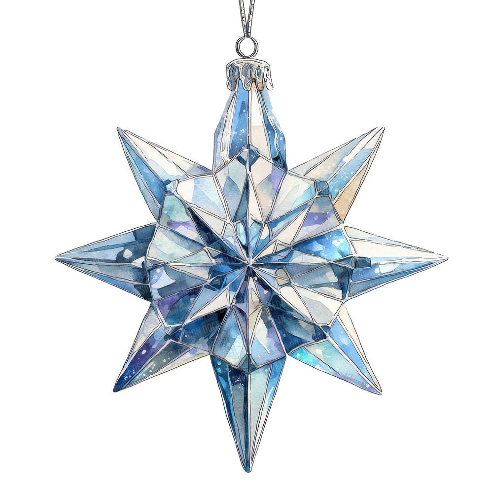 Watercolor Star PNG Clipart, 12x Blue Crystal Star Clip Art Set ...