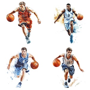 Basketball Player PNG Clipart, 12x Watercolor Basketball Clip Art Set ...