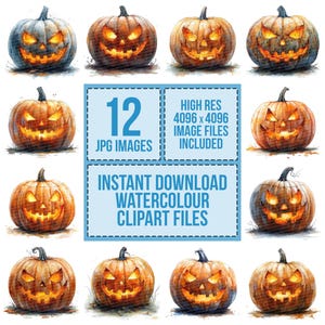 Jack-o'-lantern Clipart, Watercolor Pumpkins, Printable Watercolor ...