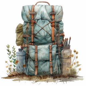 Camping Backpack Clipart, 12 Jpgs, Camp Clipart, Printable Watercolour ...