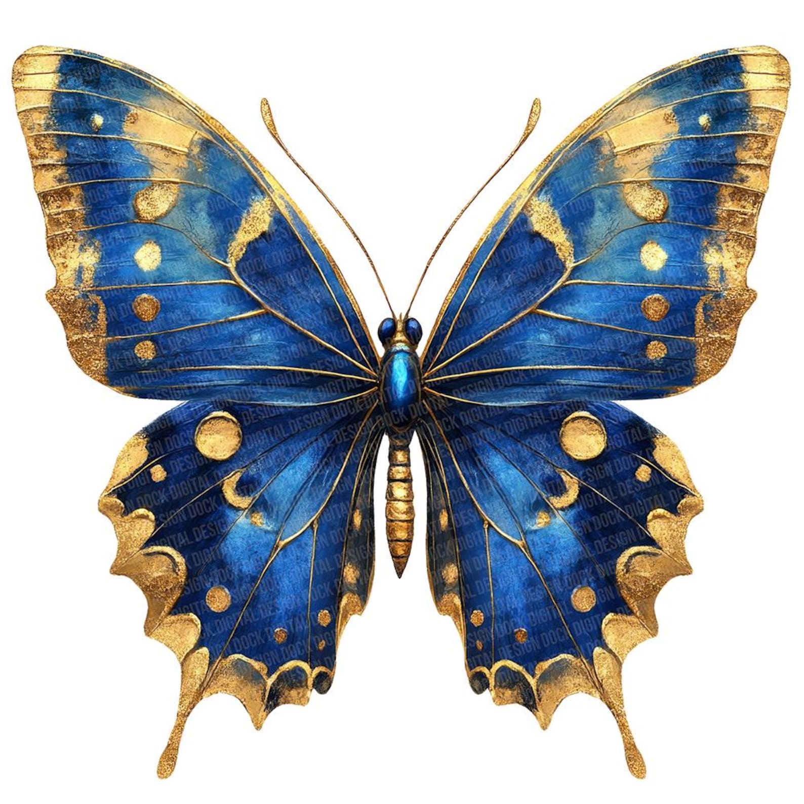 Baroque Butterfly PNG Clipart, 12x Blue & Gold Butterfly PNG Clip Art ...
