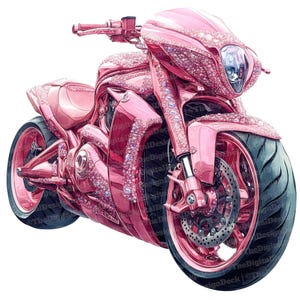 12x Pink Motorcycle Clipart, Watercolor Gem Studded Motorbike ...
