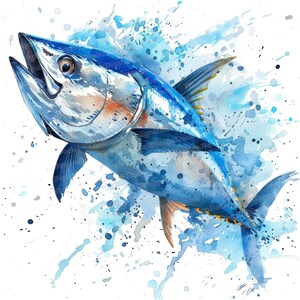 Tuna Fish Clipart, 12 Jpgs, Bluefin Tuna Clipart, Printable Watercolor ...