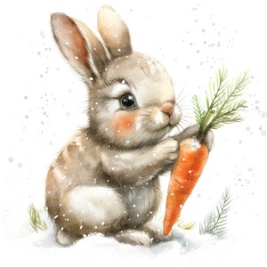 12 Bunny With Carrot Clipart, Cute Rabbit Clipart, Printable Watercolor ...