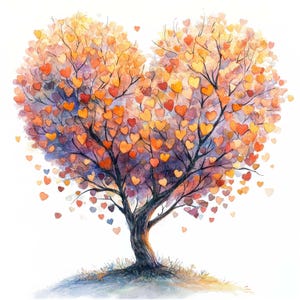 Watercolor Heart Tree Clipart, 12 High Quality Jpgs, Autumn Love Tree ...