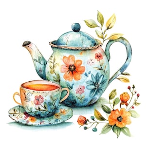 Tea Set PNG Clipart, 12x Watercolor Teapot and Cup Illustrations ...