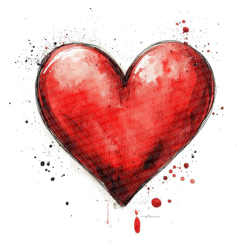 Watercolor Heart PNG Clipart, 12x Red Love Heart Clip Art Set,hand ...