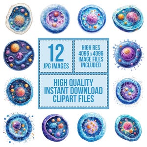 12x Science Cell Clipart, Watercolor Biology Art, Science Art ...