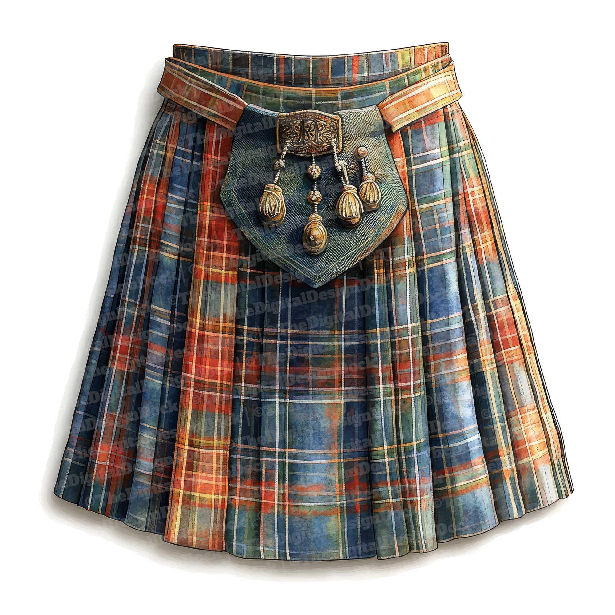 12 Highland Kilt Clipart, Watercolor Scottish Kilt Art, Printable ...