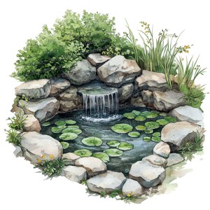 12x Watercolor Pond Clipart, Garden Pond Art, Printable Clipart, High ...