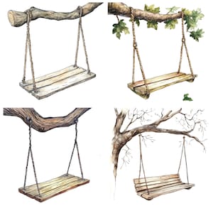 Tree Swing PNG Clipart, 12x Rustic Hanging Swings Clip Art Set ...