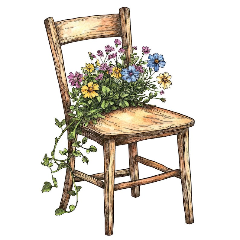 Chair PNG Clip Art, 12x Wildflower Bouquet Chair Clipart Set, Printable ...