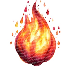 Fire Flame Clip Art, 12x Watercolor Flame Clipart Set, Printable Fire ...