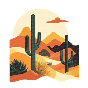 Desert Landscape PNG Clipart, 12x Cactus Sunset Illustrations ...