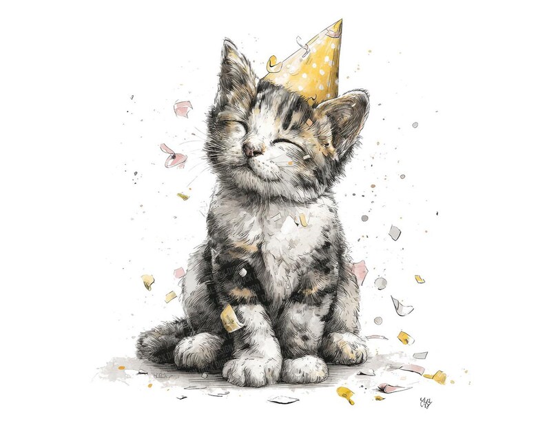 Party Cat PNG Clipart, 12x Watercolor Kitten Confetti Clip Art Set ...
