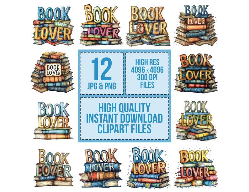 Book Lover PNG Clipart, 12x Reading Enthusiast Clip Art Set, Printable ...