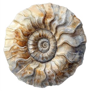 12 Ammonite Fossil Clipart, Vintage Nautical Shells, Printable ...