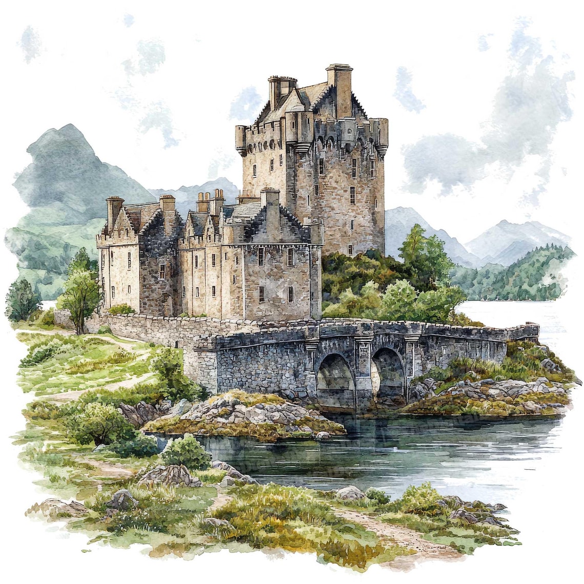 12 Scottish Castle Clipart, Watercolor Highland Castles, Printable ...