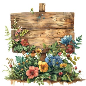 12x Wooden Sign Clipart, Floral Signpost JPG Clipart, Printable ...