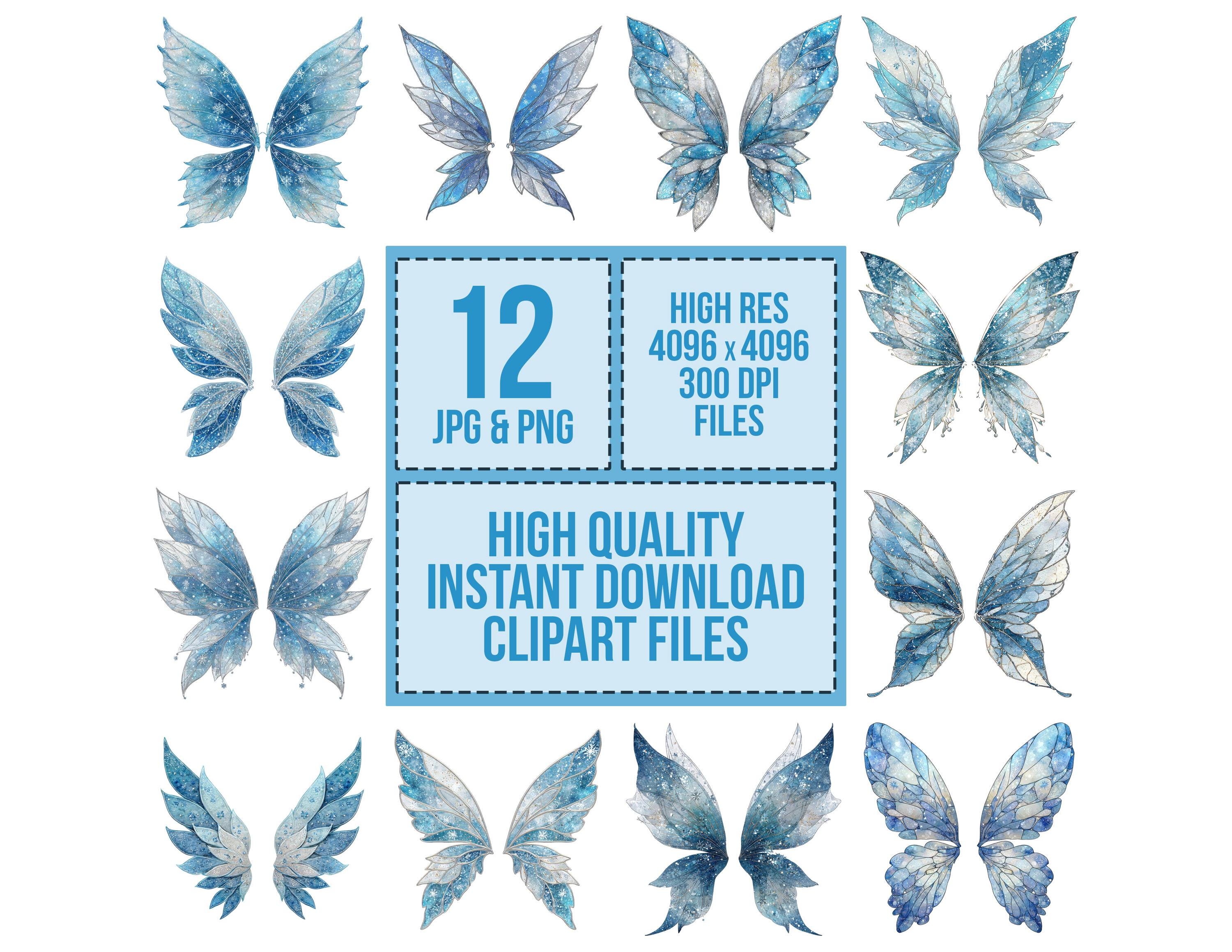 Fairy Wings PNG Clipart, 12x Frosted Snowflake Wings Art, Printable ...