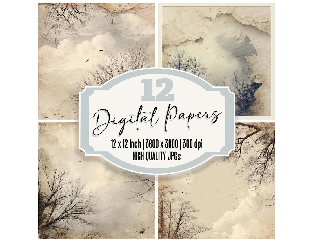 12x Bare Tree Junk Journal Paper Cloud Drift Digital Paper Pack Moody ...
