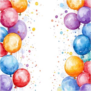 12 Balloon Border Clipart, Watercolor Party Balloons, Printable Clipart ...